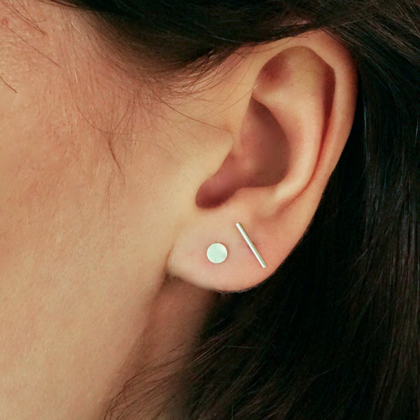 Disc + Dash Studs Earrings- 14k Gold Fill Circle Stud - Sterling Silve - TheBlissfulCo