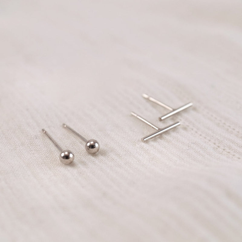 Dot + Dash Studs - Minimalist Stud Earrings - Sterling Silver Bar Stud - TheBlissfulCo